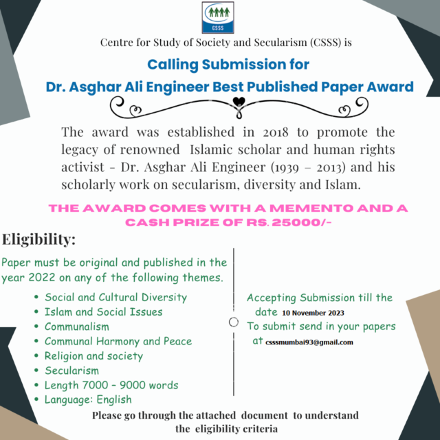 Calling Submission for the Dr. Asghar Ali Engineer Best Published Paper ...