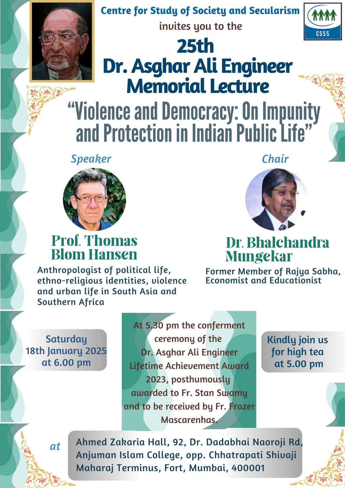 Invitation - 25th Dr. Asghar Ali Engineer Memorial Lecture - Centre for ...